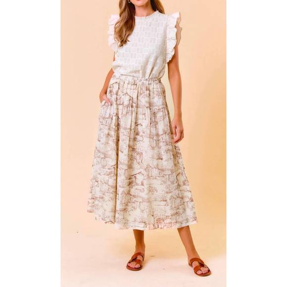 DOE AND RAE | Skirts | New Doe And Rae Toile Skirt In White Multi ...
